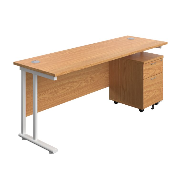 Twin Upright Rectangular Desk + Mobile 2 Drawer Pedestal - Spaces Taylored